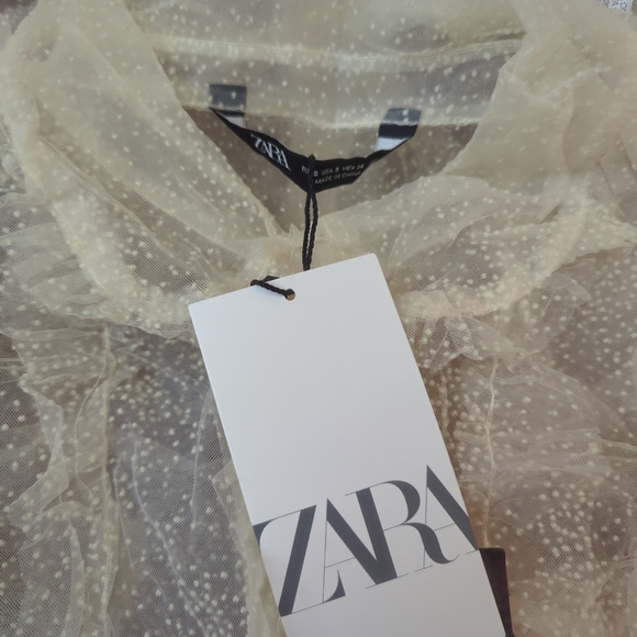 Zara | Tops | Zara Ivory Tulle Semi Sheer Polka Dot Blouse S | Poshmark